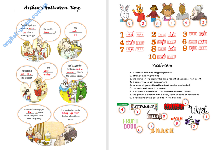 Download Arthur's Halloween Worksheet Keys | English Task
