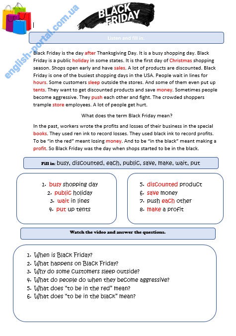 Download Black Friday New Worksheet key | English Task