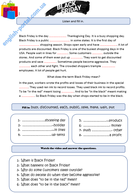 Download Black Friday New Worksheet | English Task