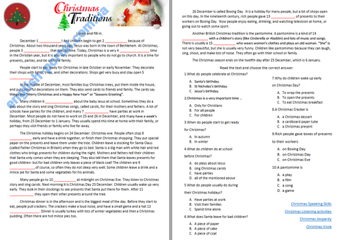 Download Christmas Traditions Worksheet keys .pdf | English Task