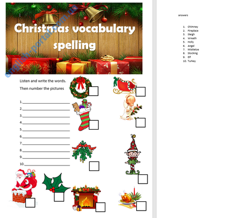 Download Christmas Vocabulary Spelling Worksheet | English Task