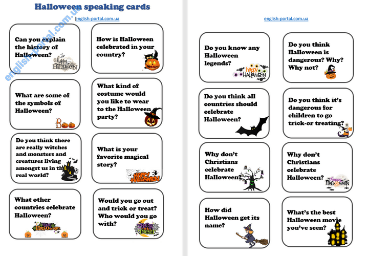 Download Halloween Speaking Cards .pdf | English Task